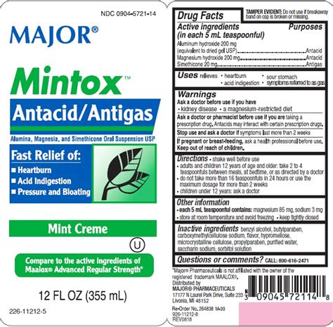 Mintox Aluminum Hydroxide Magnesium Hydroxide Dimethicone Suspension