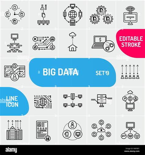 Big Data Line Icons Set Data Analytics Cloud Computing Vector Illustration Stock Vector Image