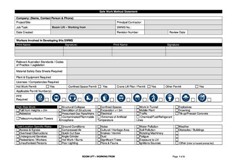 Safe Work Method Statement Template