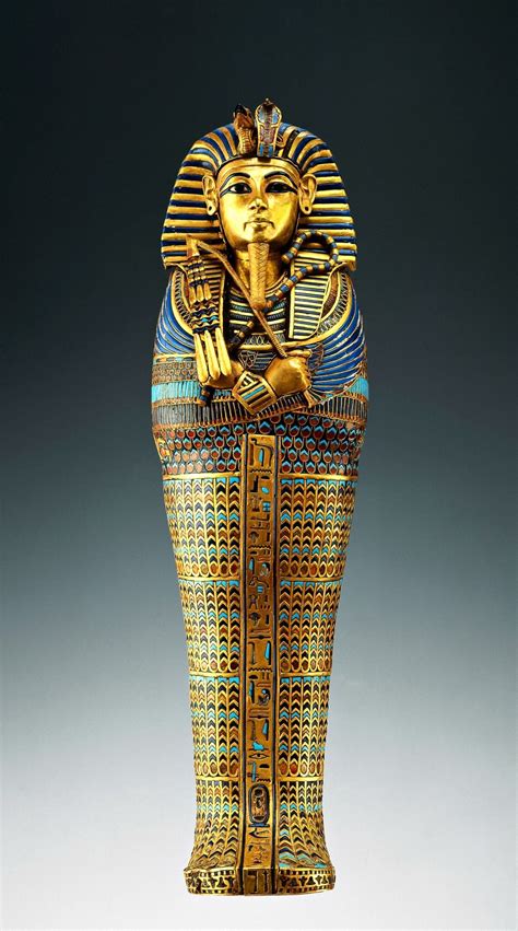 Ancient Egyptian Statue In Gold And Blue Sarcofago Egipcio