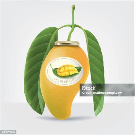 Fresh Mango Packed In A Mango Shaped Bottle Stock Illustration