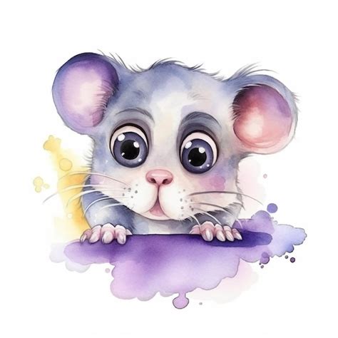 Premium Photo Watercolor Mouse With A Purple Background Watercolor