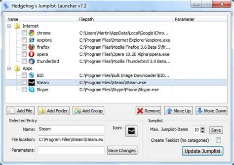 Create Windows 7 Jumplists With Jumplist Launcher Ghacks Tech News