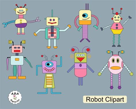 Robot Clipart Cute Robot Clip Art Robot Clip Art Colored Etsy