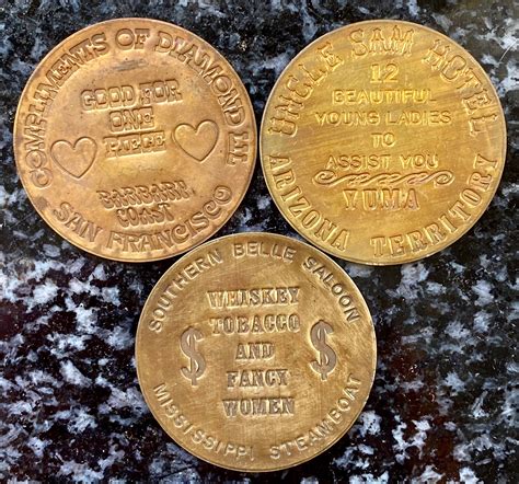 Lot Of 3 Famous Brothel Tokens Old West Cat House Coins Southern Belle