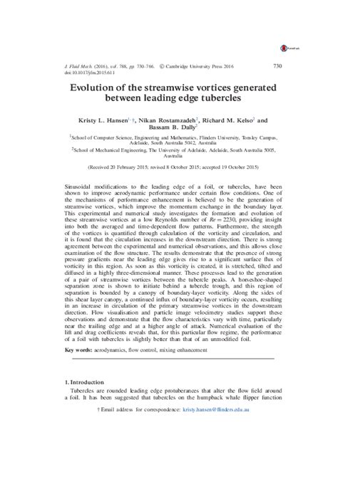 Pdf Evolution Of The Streamwise Vortices Generated Between Leading