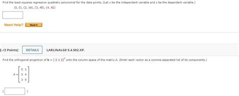 solved find the least squares regression quadratic