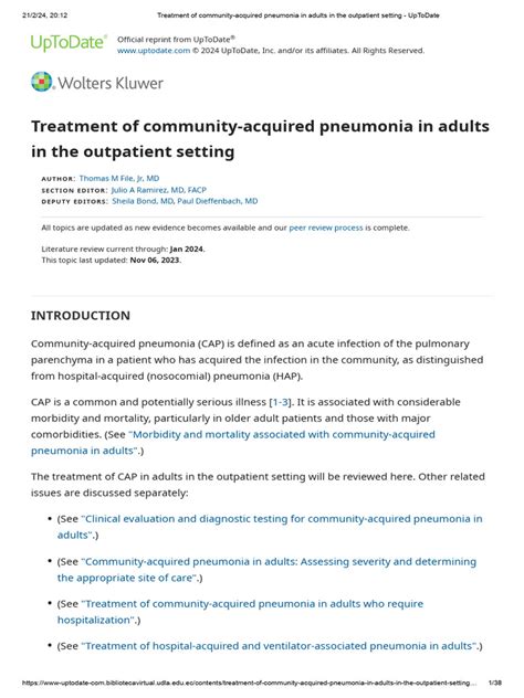 Treatment Of Community Acquired Pneumonia In Adults In The Outpatient