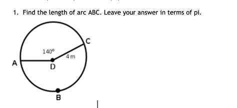 Solved 1 Find The Length Of Arc Abc Leave Your Answer In