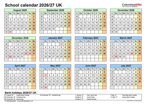 School Calendars 202627 Uk Free Printable Excel Templates
