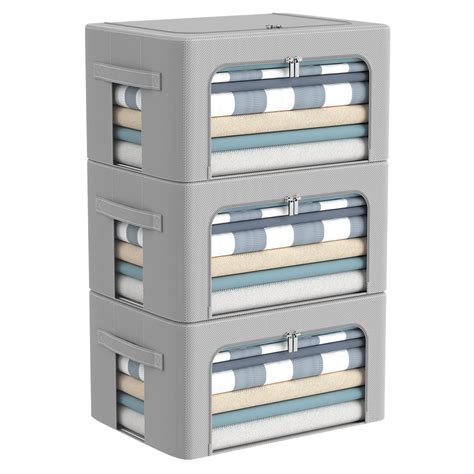 Latitude Run® Grey Stackable Storage Bins Durable Stainless Steel And Oxford Fabric With Clear