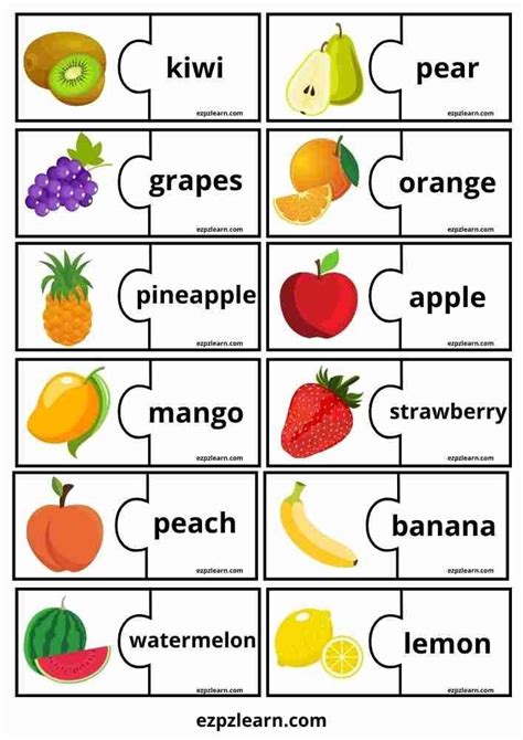 Free Printable Fruit Vocabulary Puzzle Match For Esl Kindergarten