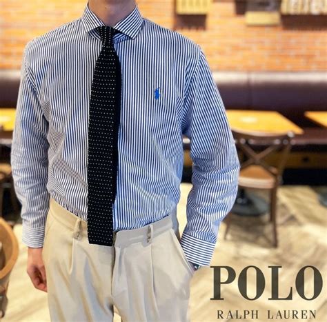 폴로 와이드카라 핀 스트라이프 논 아이론 셔츠 스텐다드핏