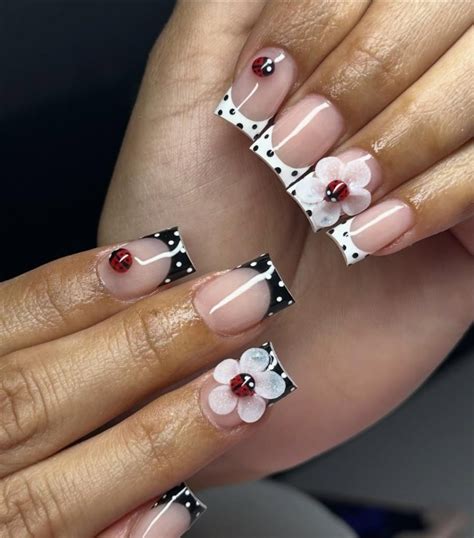Ladybug Nails Ideas 2026 Cute Polka Dot French Tips Acrylic Art And