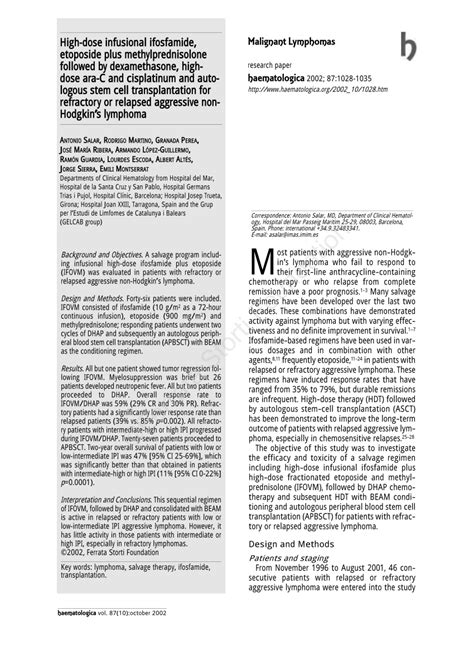Pdf High Dose Infusional Ifosfamide Etoposide Plus