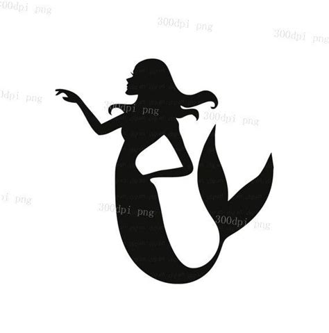 Mermaid Silhouette Digital Clipart Vector Eps Png Files Black Clip Art
