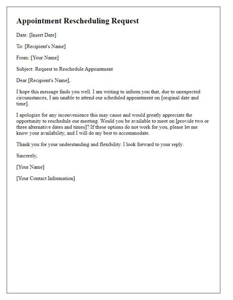 Letter Template For Appointment Rescheduling Request Free Samples In