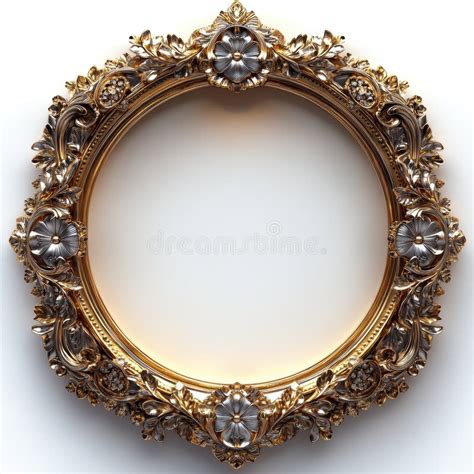 A Round Ornate Mirror With A Golden Intricately Designed Frame Has A Three Dimensional