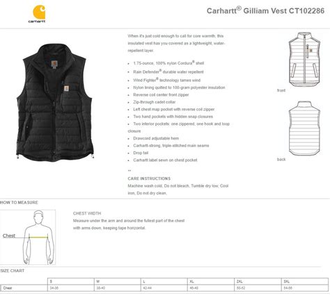 Carhartt Womens Vest Size Chart At Donna Bush Blog