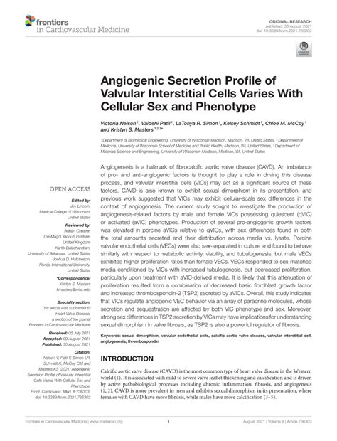 Pdf Angiogenic Secretion Profile Of Valvular Interstitial Cells