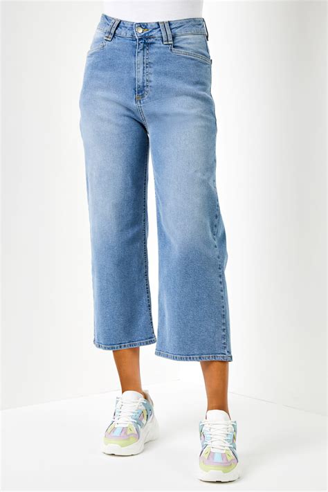 Blue Denim Stretch Wide Leg Culottes Dusk Uk