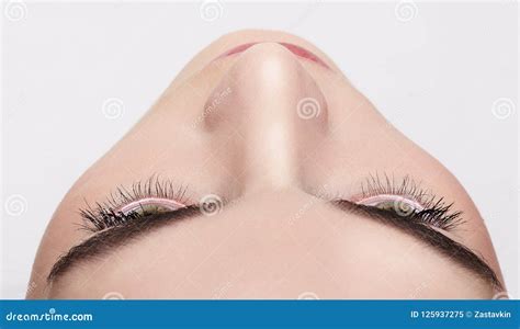 Closeup Shot Of Female Forehead And Face With Day Makeup Stock Image