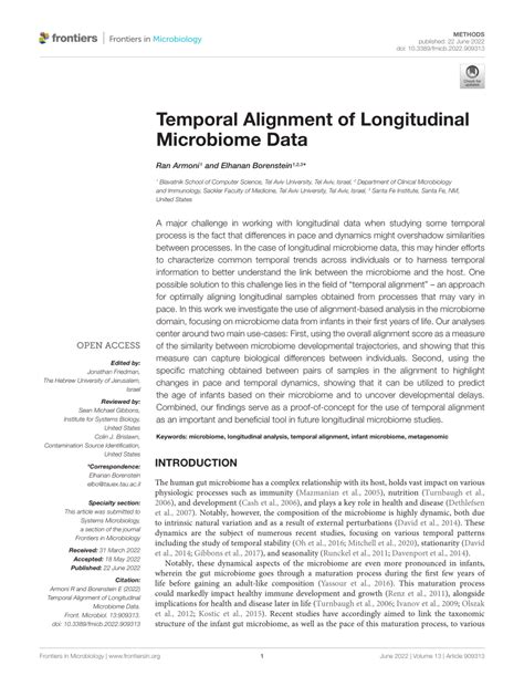 Pdf Temporal Alignment Of Longitudinal Microbiome Data
