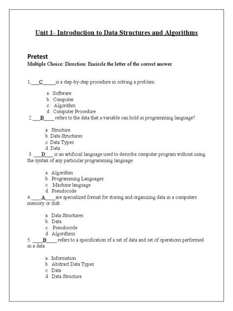 Unit 1 Introduction To Data Structures And Algorithms Pdf