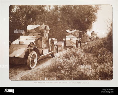 Row Of Armoured Cars Fitted With Cannons Modified Into Wwi Tanks Riding
