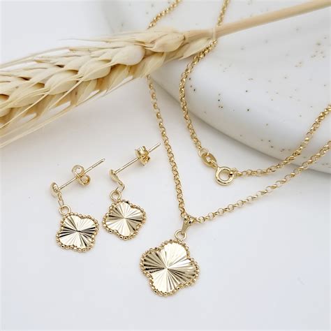 18k Pure Gold Flower Jewelry Set Tala Gold Collection