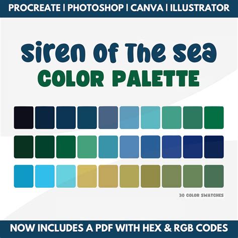 Ocean Color Palette Hex Codes Rgb Codes Procreate Swatches