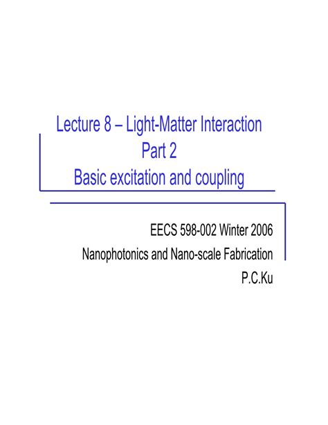 Lecture 8 Light Matter Interaction Part 2 Basic Excitation And