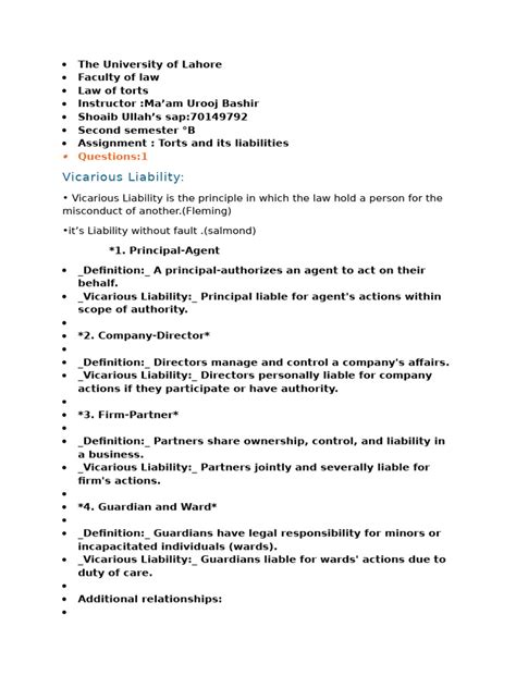 Liability On The Basis Of Pakistan Pdf Legal Liability Vicarious
