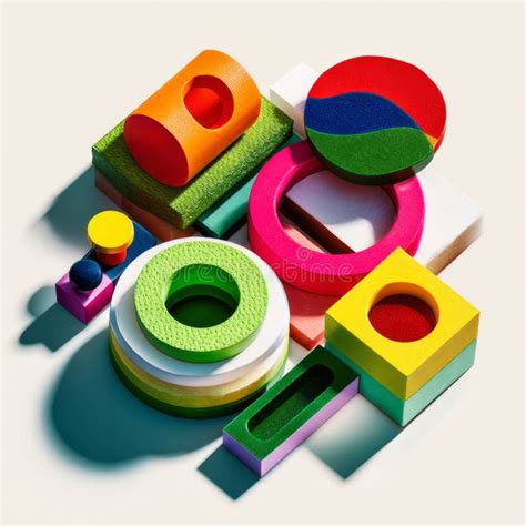 Stacked Colorful Geometric Pieces In Modern Playful Composition Stock