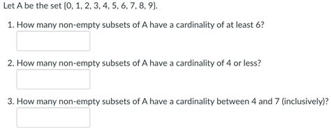 solved let a be the set {0 1 2 3 4 5 6 7 8 9} 1 how many