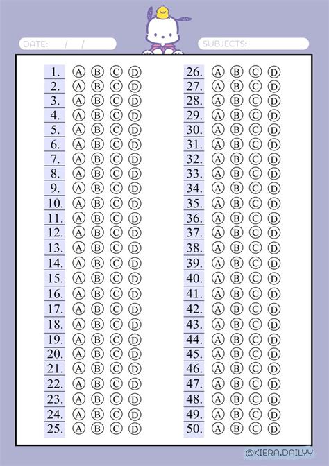 Free Printable Blank Answer Sheet 1 50 Template Pdf Free Fonts