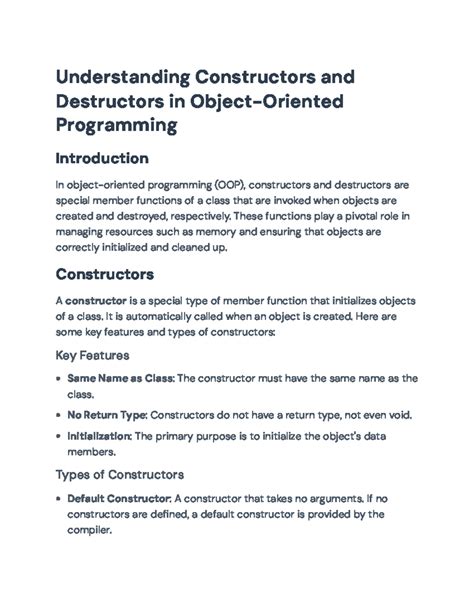 Understanding Constructors And Destructors In Oop Cs101 Lecture Notes