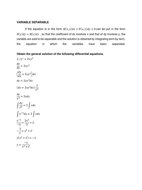 Variable Separable Pdf Algebra Rates