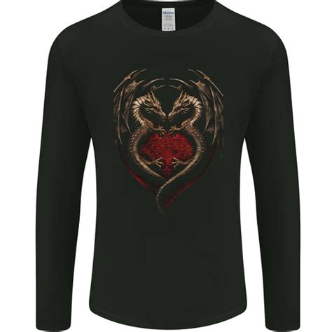 2 Fantasy Dragons In A Heart Shape Gothic Goth Mens Long Sleeve T Shirt