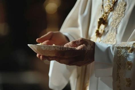 During Mass The Priest Distributes The Sacramental Bread To The