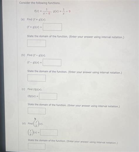 solved consider the following functions f x x−61 g x x1−9