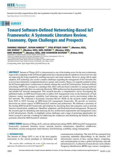 Toward Software Defined Networking Based Iot Frameworks A Slr Taxonomy Open Challenges And