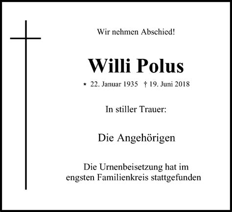 Traueranzeigen Von Willi Polus Trauer In Nrwde