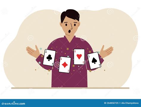 Uomo Che Tiene In Mano Carte Combinazione Di Quattro Assi O Quattro Tipi Illustrazione Di