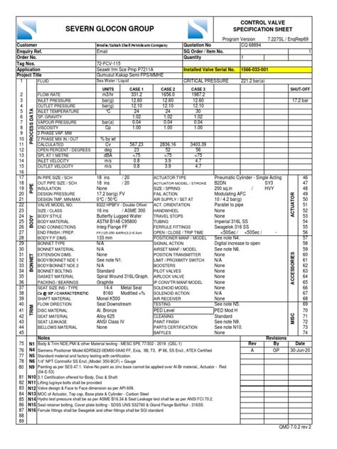 Control Valve Specification Sheet Pdf Valve Pipe Fluid Conveyance
