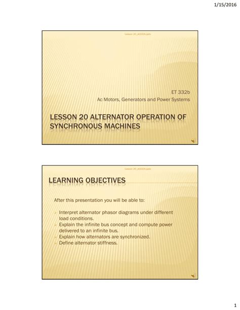 Alternator Operation of Synchronous Machines