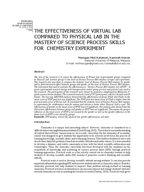 The Effectiveness Of Virtual Labs Versus Physical Labs In Developing