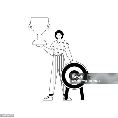 여자 친구가 컵을 들고있다 승리의 규율 Charwoman 및 거리 선형 스타일러스 트렌디한 스타일 벡터 일러스트레이션 3차원