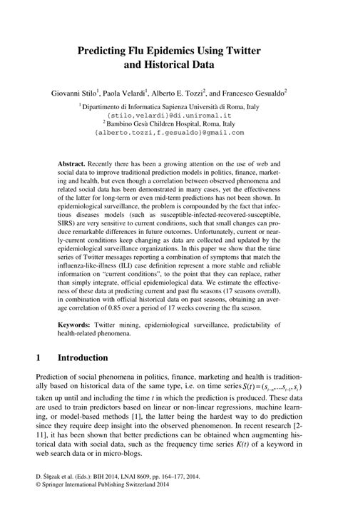 Pdf Predicting Flu Epidemics Using Twitter And Historical Data