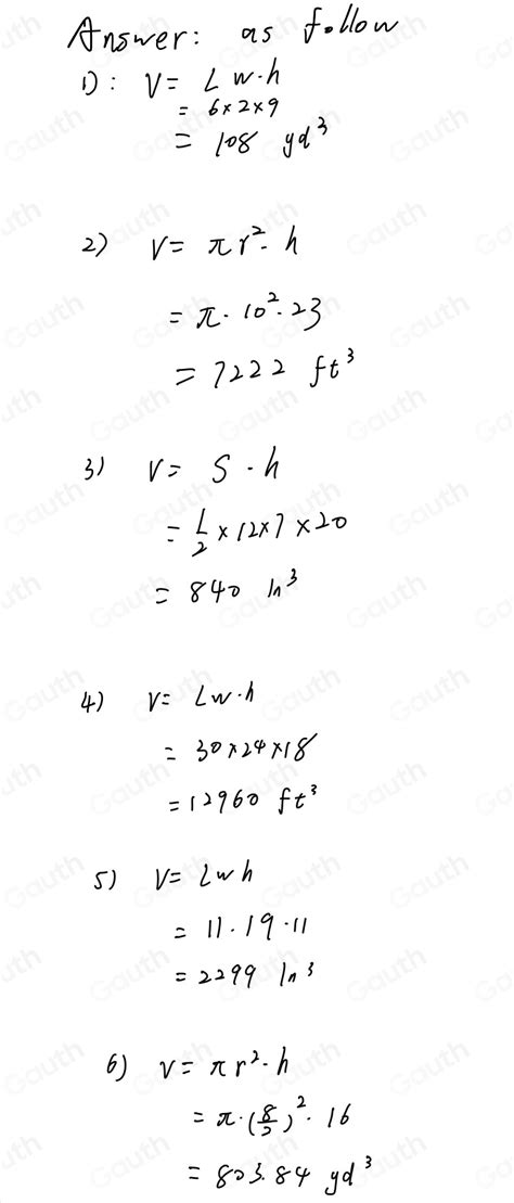 solved find the volume of each shape useπ π 3 14 1 2 3 volume